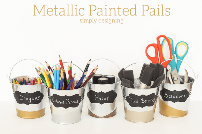 Metallic Painted Pails for Organization | Simply Designing with Ashley