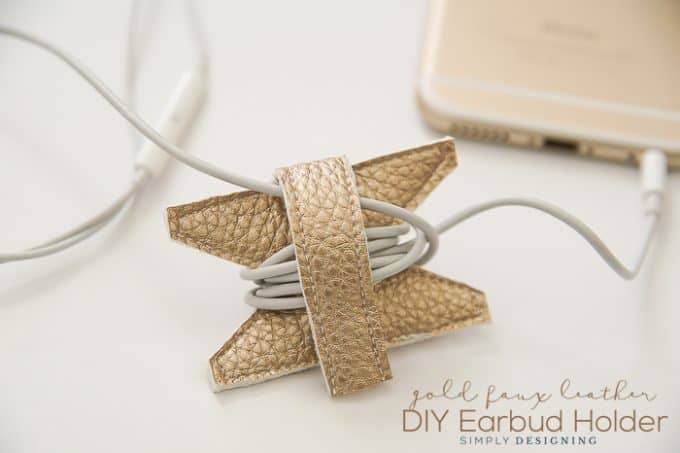 Gold Faux Leather DIY Earbud Holder | Simply Designing with Ashley