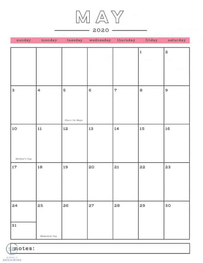 Free 2020 Printable Calendar | Simply Designing with Ashley