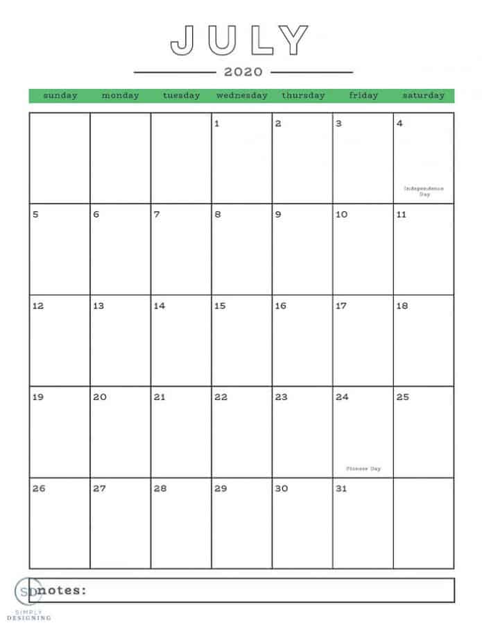 Free 2020 Printable Calendar | Simply Designing with Ashley